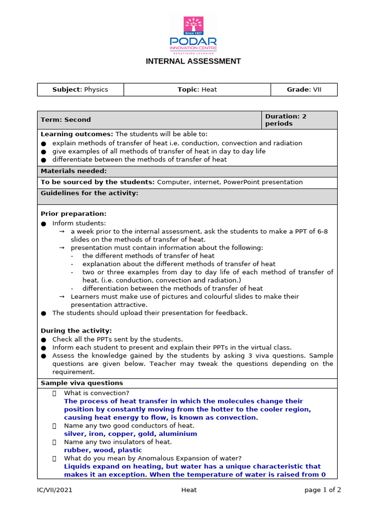 Grade VII Physics: Heat Transfer Assessment | PDF | Heat Transfer | Heat