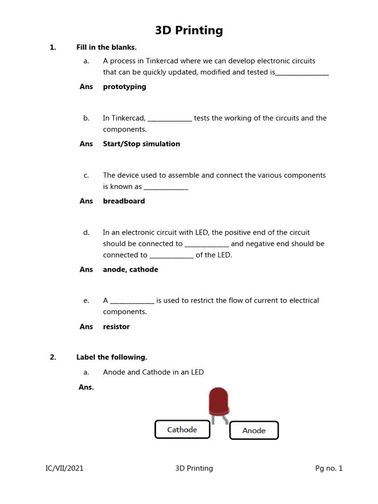 As Exercise ICSE VII Computer Studies 3D Printing | PDF | Electrical Network | Light Emitting Diode