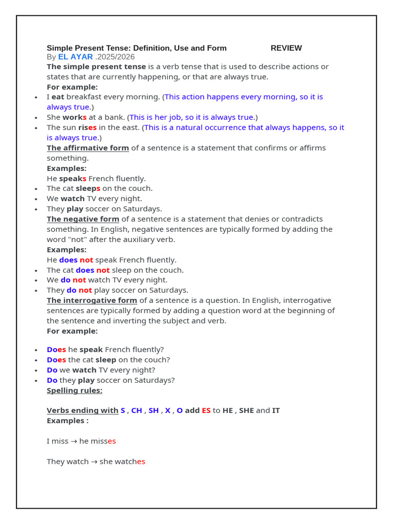 Understanding Simple Present Tense | PDF