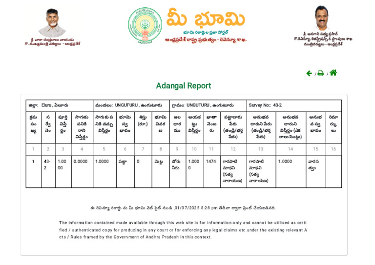 Adangal Report: Survey No:: 43-2 | PDF