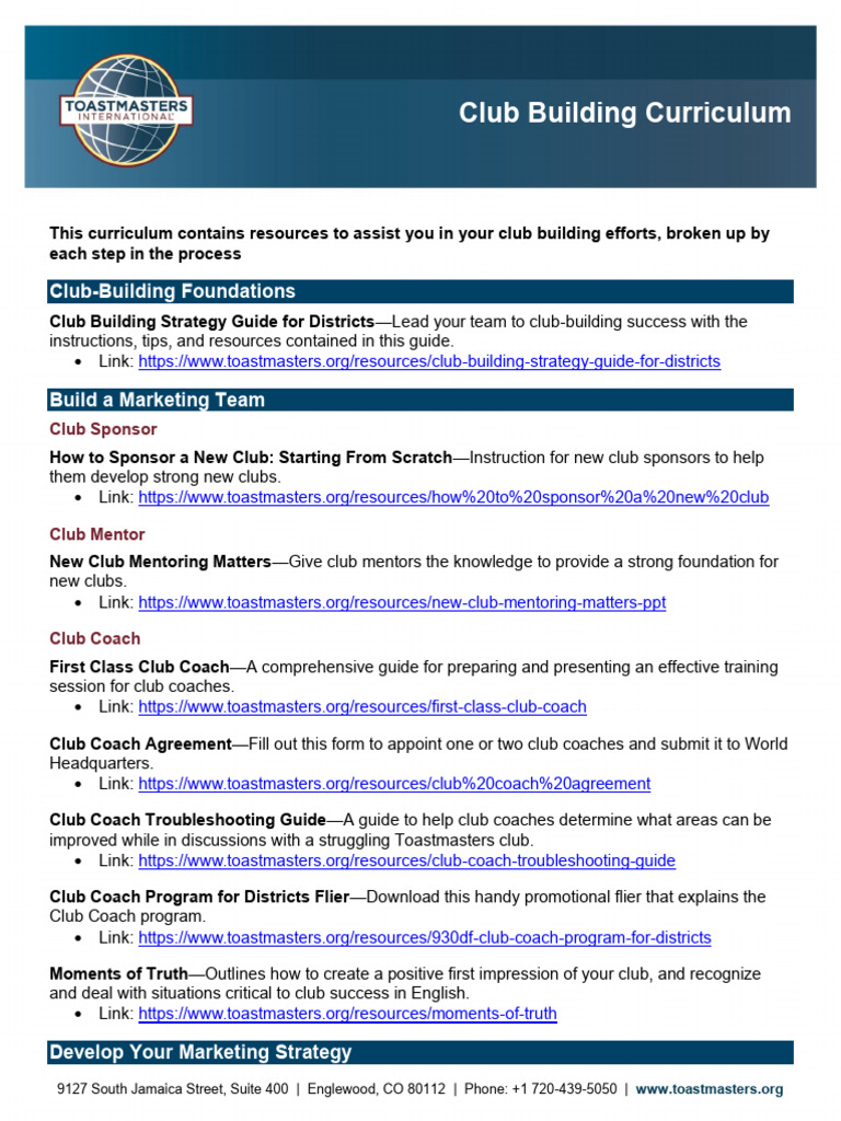 Club Building Resources for Toastmasters | PDF | Communication | Learning