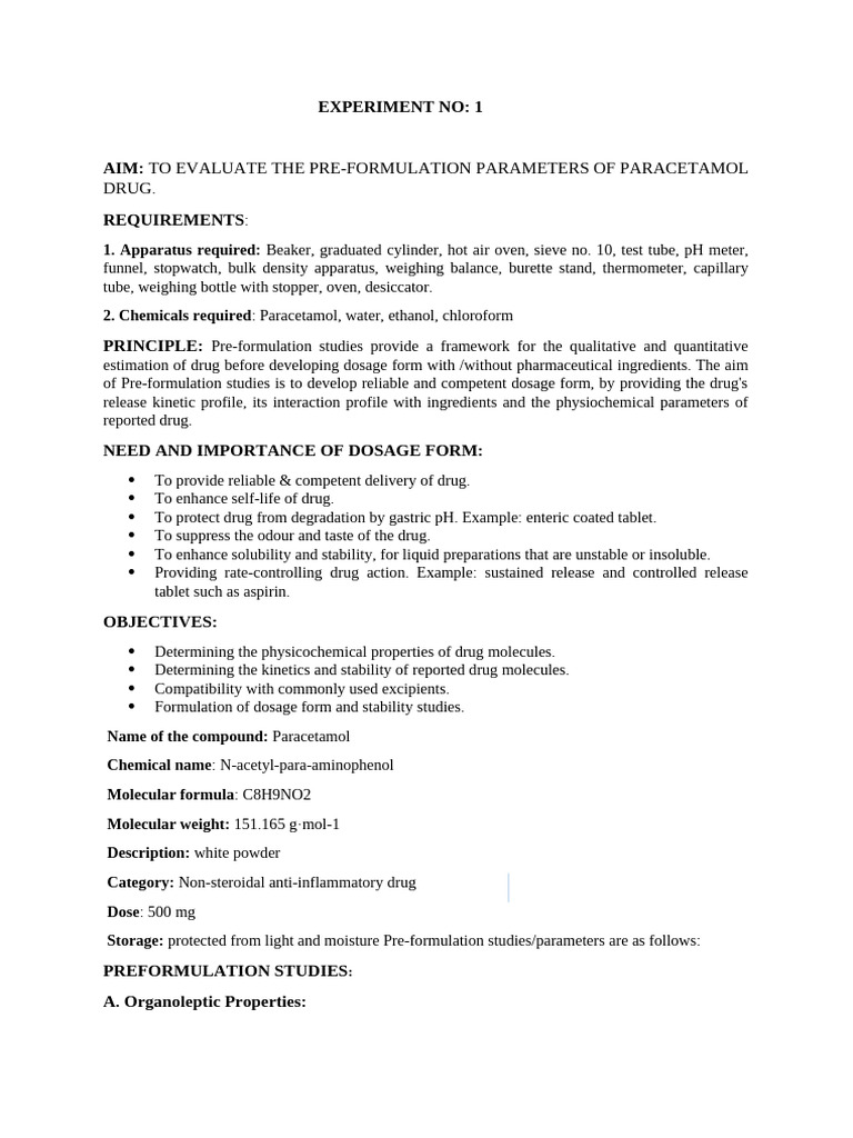 Pre-Formulation Study of Paracetamol | PDF | Acid Dissociation Constant ...