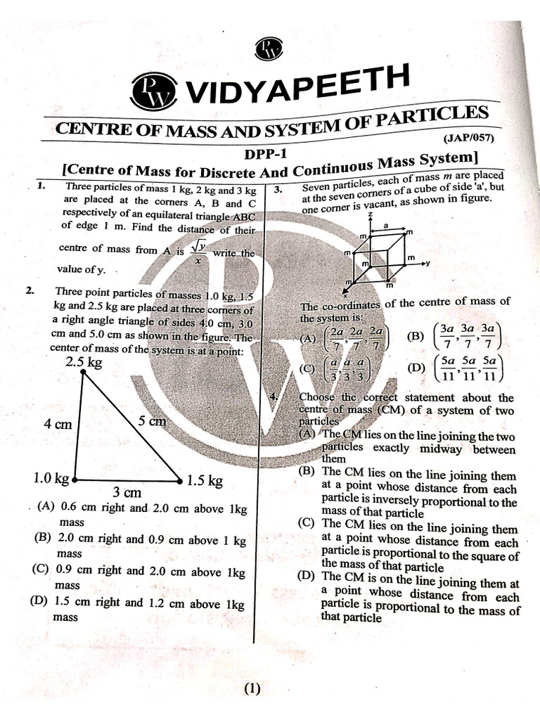 DPP-Centre of Mass For Discrete and Continuous Mass System | PDF