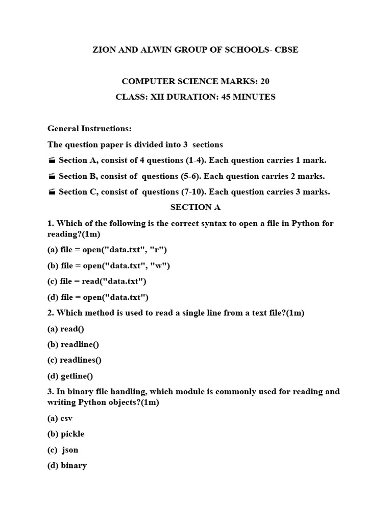File Handling Question Paper | PDF | Text File | Comma Separated Values