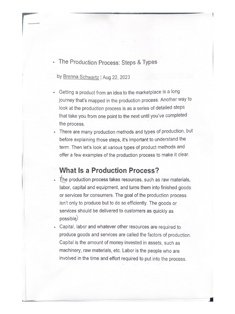 The Production Process Steps & Types | PDF