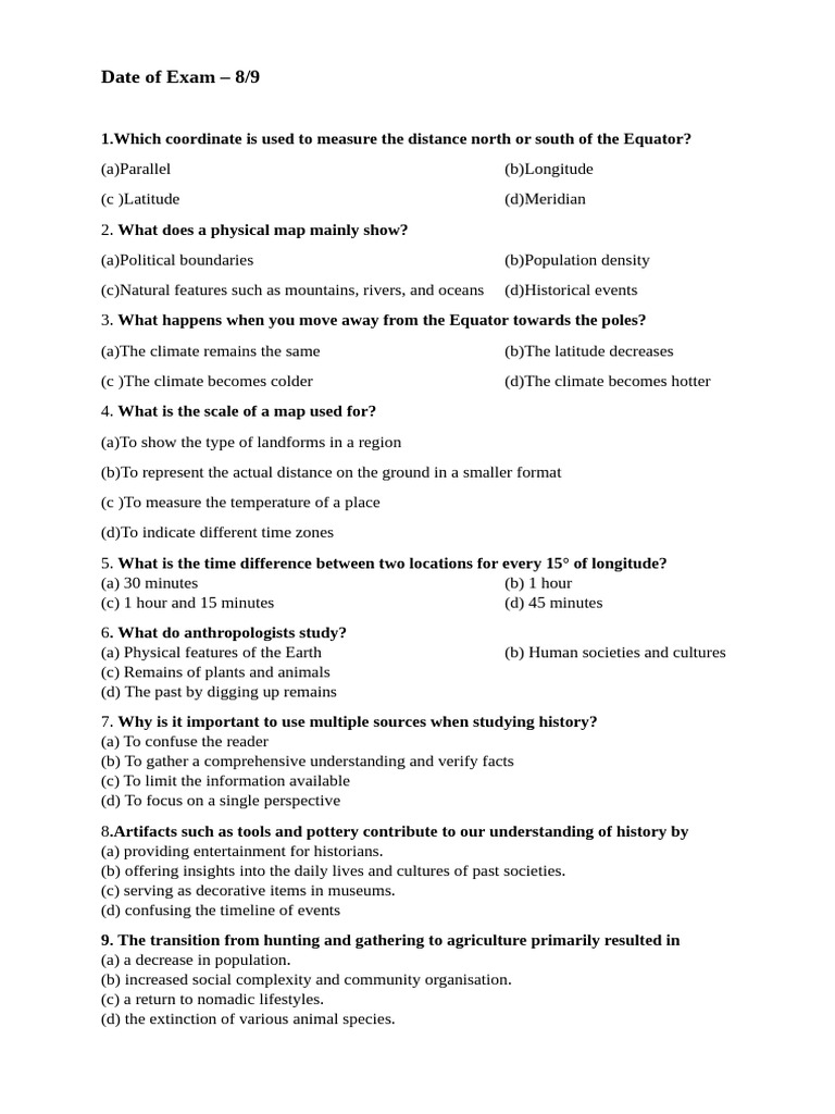 Class 6 Class Test Question Paper | PDF | Latitude | Longitude