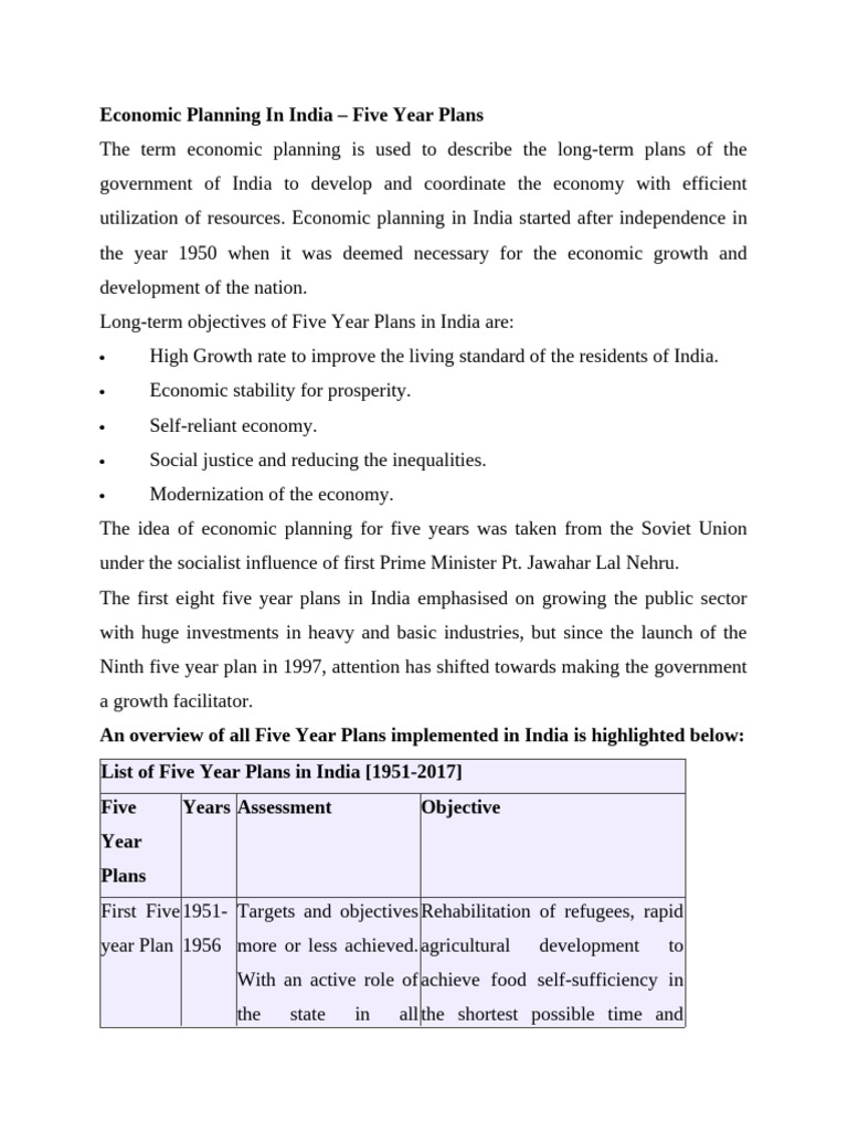 Five Year Plans: Economic Planning in India | PDF | Agriculture ...