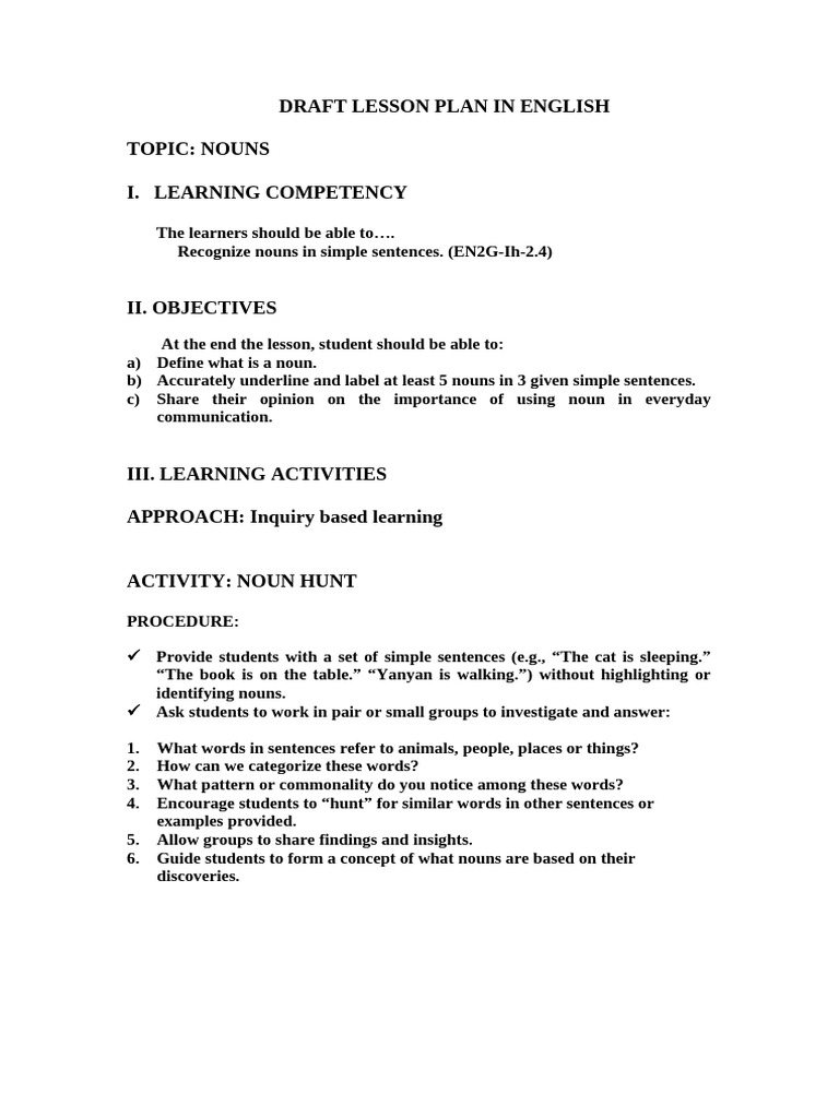 Draft Lesson Plan in English | PDF
