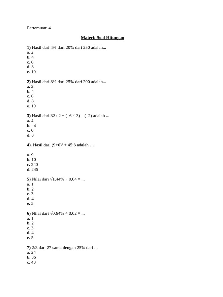 Soal Hitungan Matematika Dasar | PDF