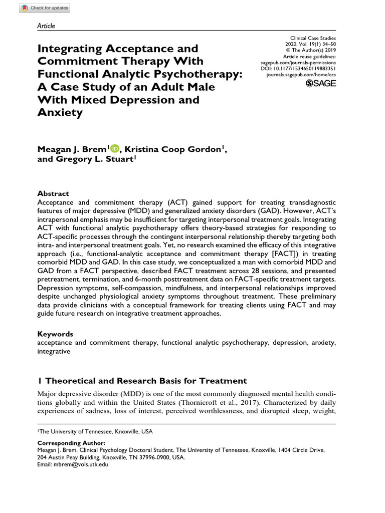 Brem Et Al 2019 Integrating Acceptance and Commitment Therapy With ...