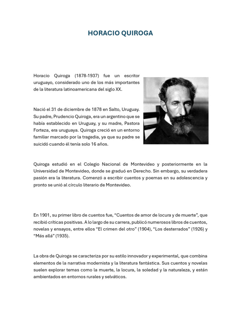 Estilo y legado de Horacio Quiroga | PDF