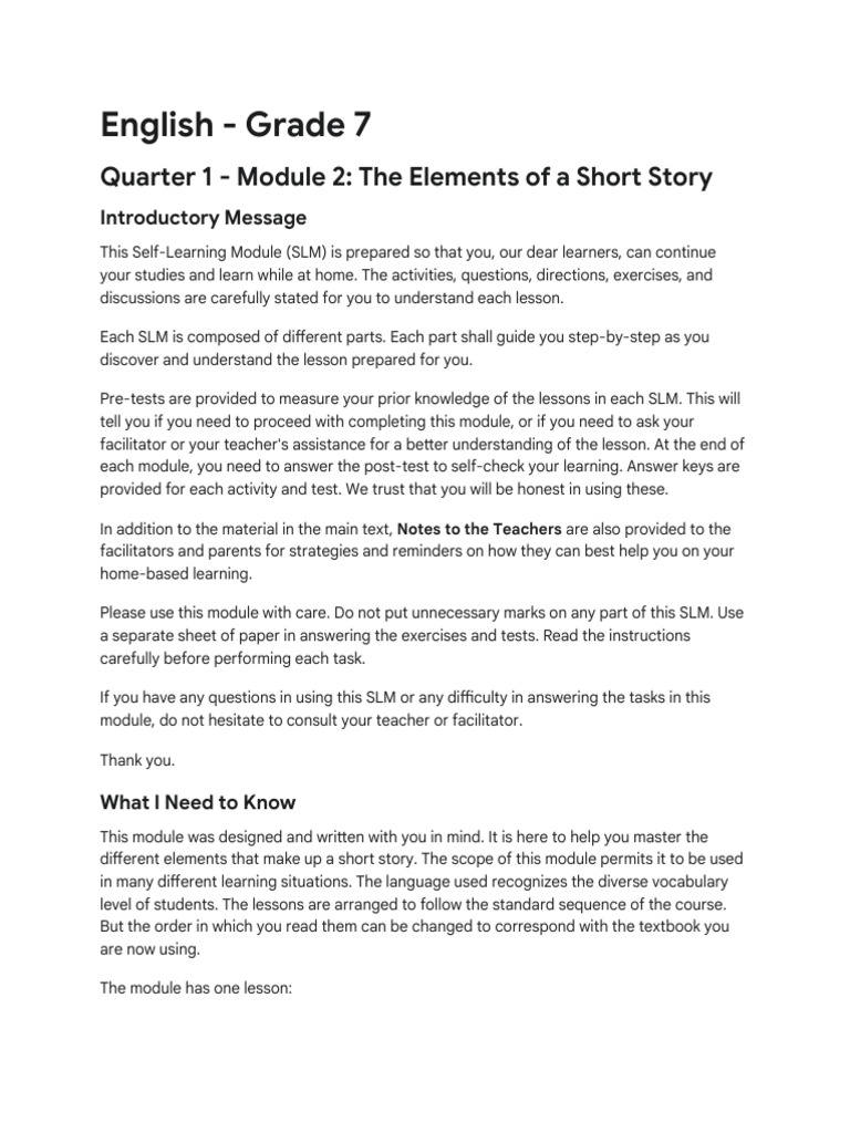 Create Me A Module For English 7 About Elements O... | PDF | Plot ...