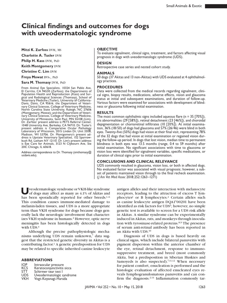 Clinical Findings and Outcomes For Dogs With Uveodermatologic Syndrome ...
