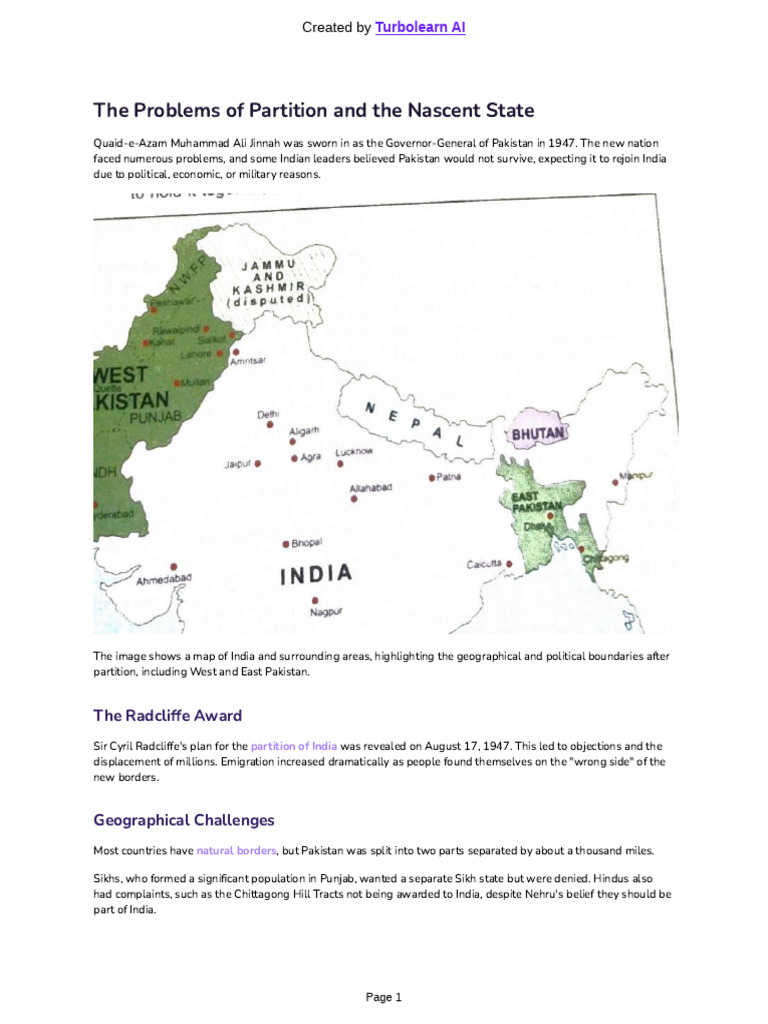 Challenges Faced by Early Pakistan | PDF | Pakistan | Partition Of India