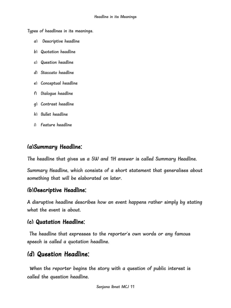 Headline TP Meaning | PDF