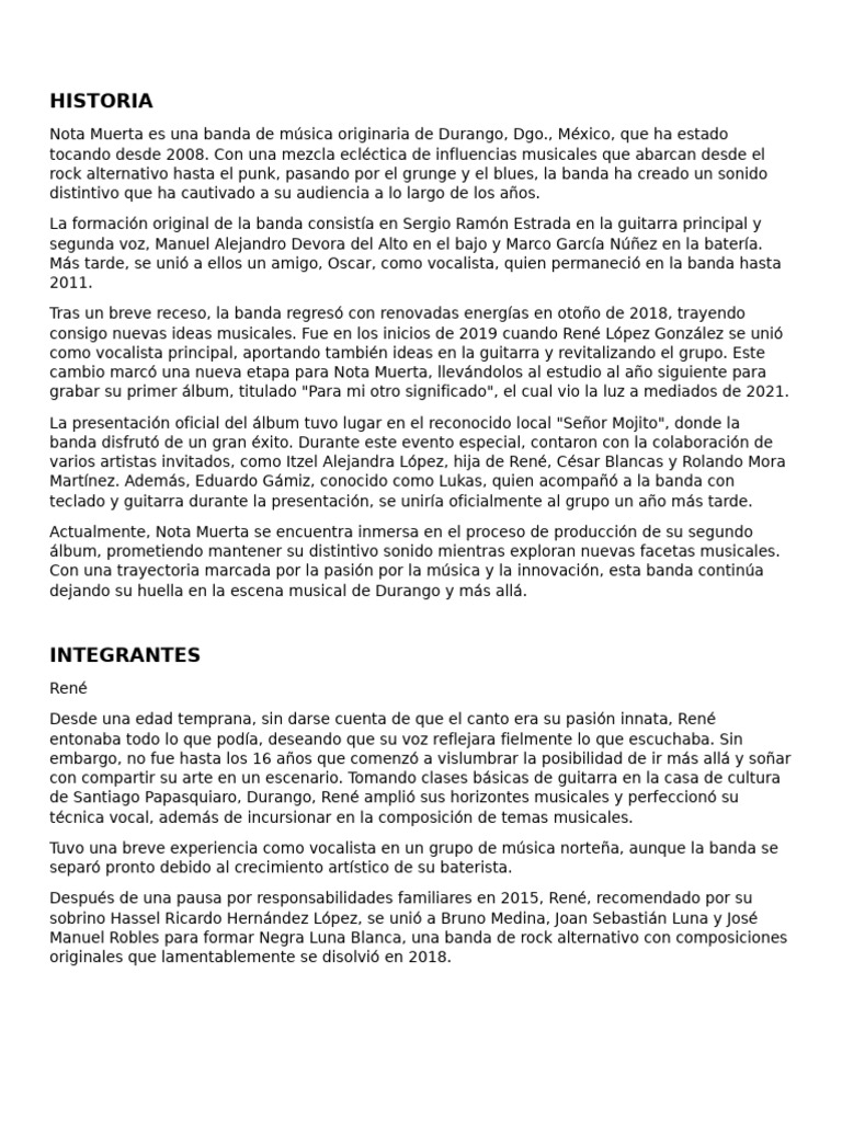 Bio Nota Muerta | PDF | La música rock | Rock alternativo
