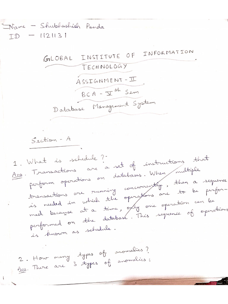 BCA Semester 5 Database Management System Assignment | PDF