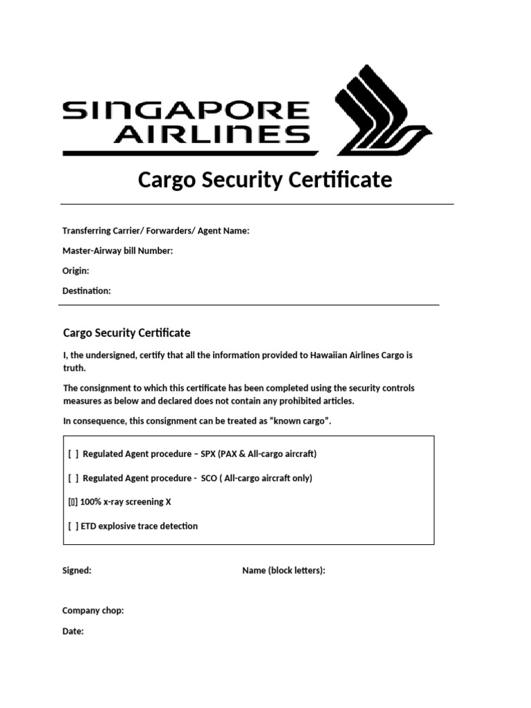 Cargo Security Certificate Template | PDF