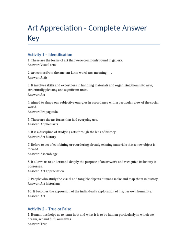 Art Appreciation Activities 1 To 5 and 10 | PDF | The Arts | Art History