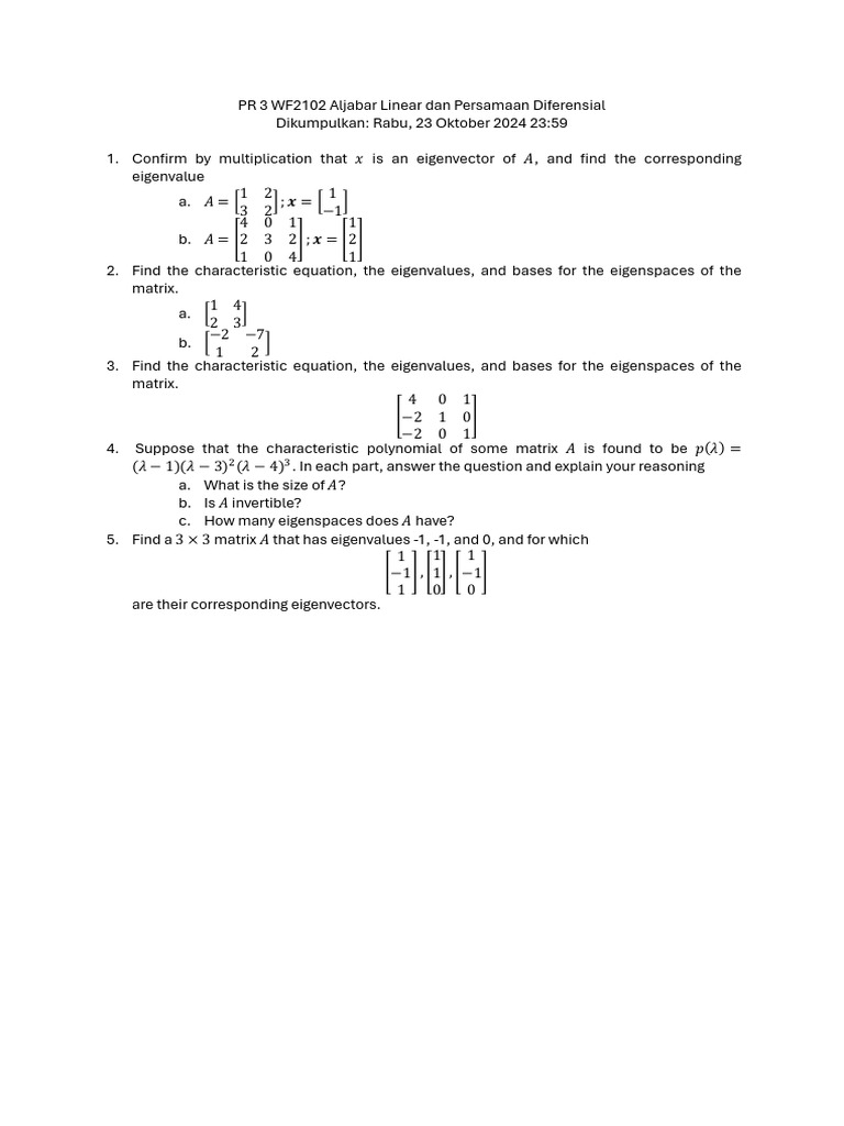 Eigenvalues and Linear Algebra Exercises | PDF