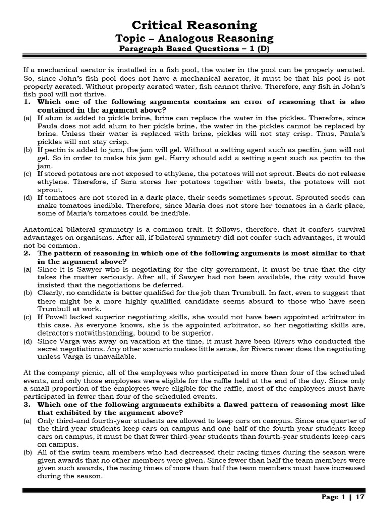 PBR Analogous Reasoning - (D) | PDF | Argument | Reason