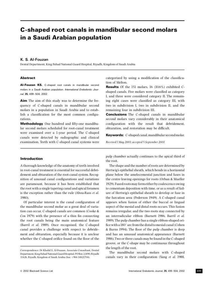 AL FOUZAN - C-Shaped Root Canals in Mandibular Second Molars in A Saudi ...