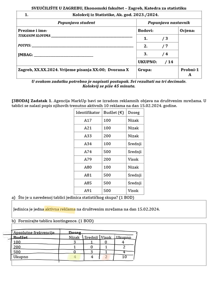 I.kolokvij - Probni 2024 - Postupak+rješenja | PDF