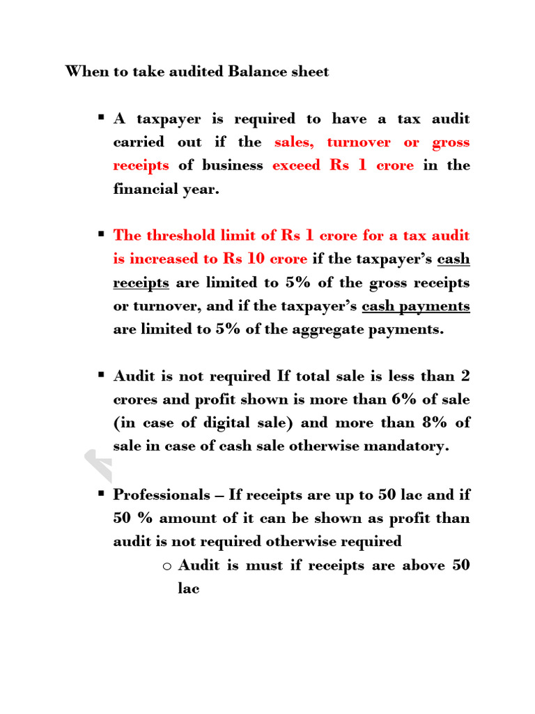 When To Take Audited Balance Sheet | PDF