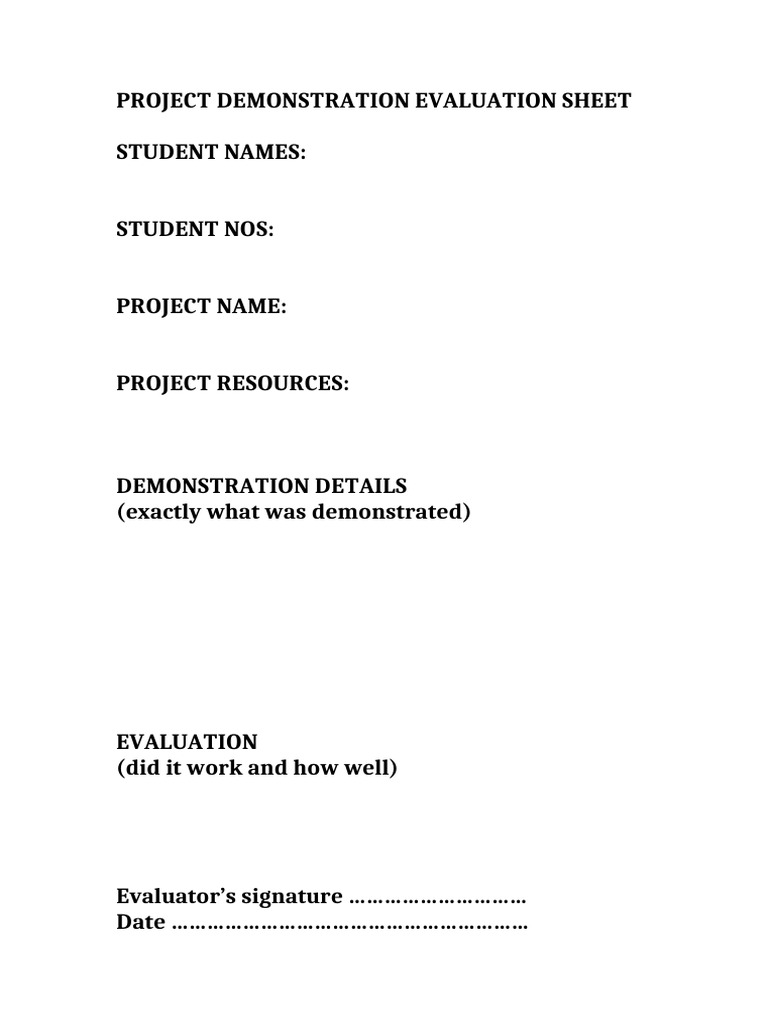 Project Demonstration Evaluation Sheet | PDF