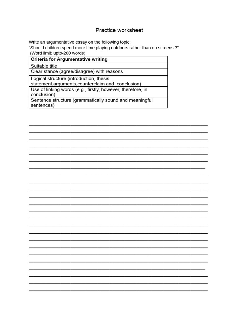 Argumentative Essay Practice Sheet | PDF | Essays | Word