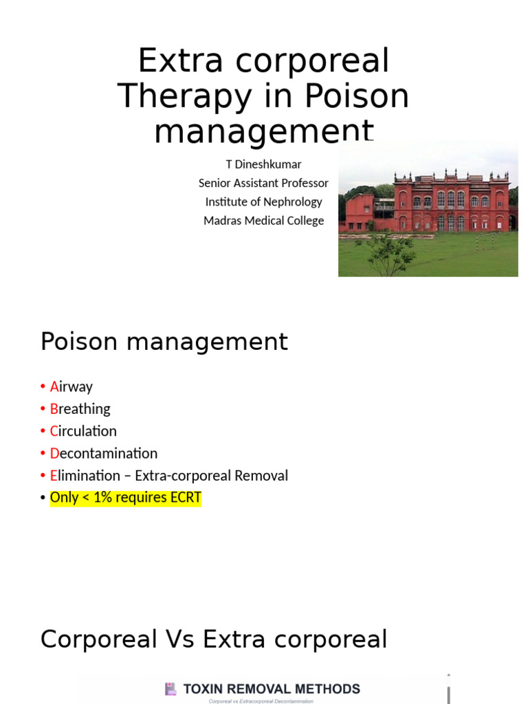 Extra Corporeal Therapy in Poison Management | PDF | Medical ...