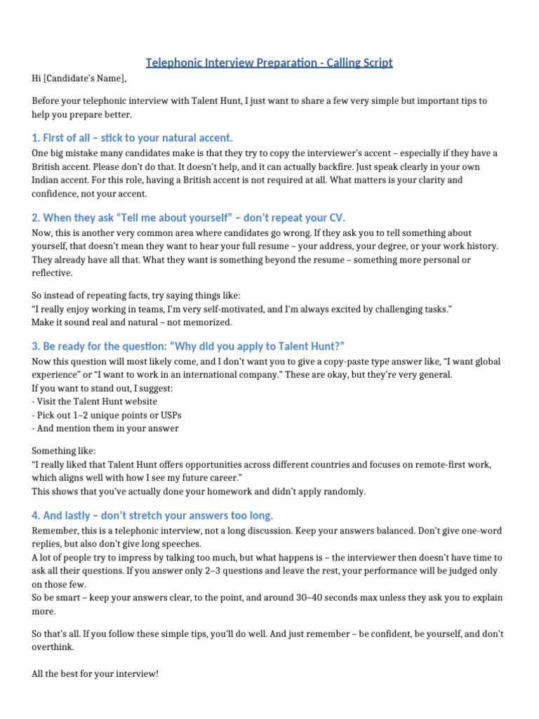 Telephonic Interview Preparation Tips | PDF
