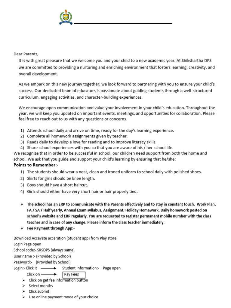 Welcome Letter 2nd To 5th | PDF | Schools | Clothing