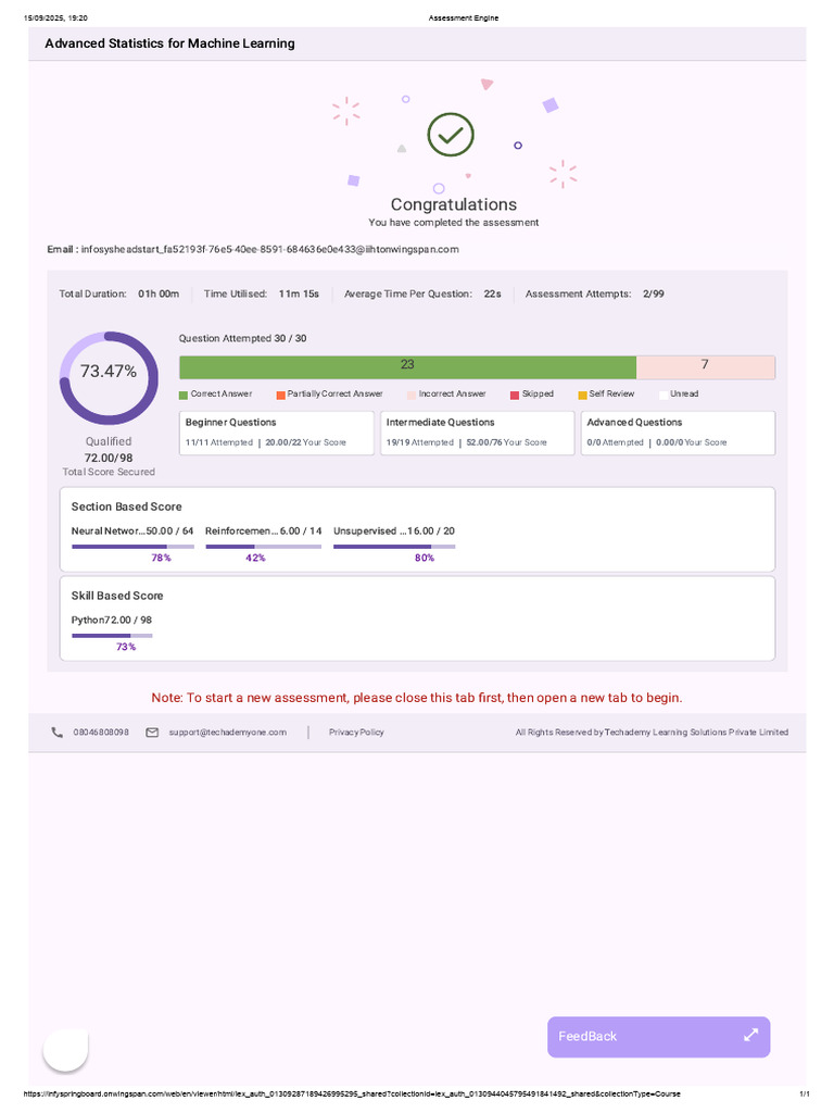 Assessment Results: Machine Learning Stats | PDF | Neuroscience ...