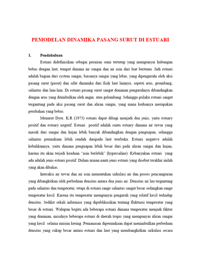 Permodelan Dinamika Pasang Surut Di Estuari - Full | PDF