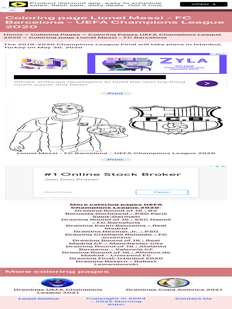 Coloring Page UEFA Champions League 2020 Lionel Messi - FC Barcelona 12 ...