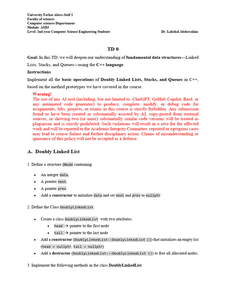 TD0 | PDF | Queue (Abstract Data Type) | Pointer (Computer Programming)
