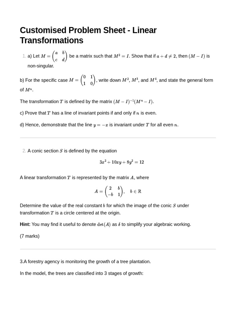 Linear Transformations and Tree Growth Models | PDF | Mathematical ...