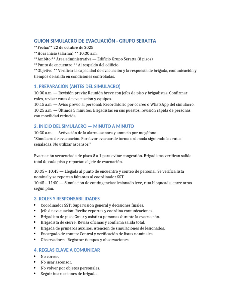 Simulacro de Evacuación Grupo Seratta | PDF