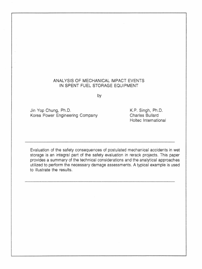 A15 - Analysis Mechanical Events in Spent Fuel Storage Equipment | PDF
