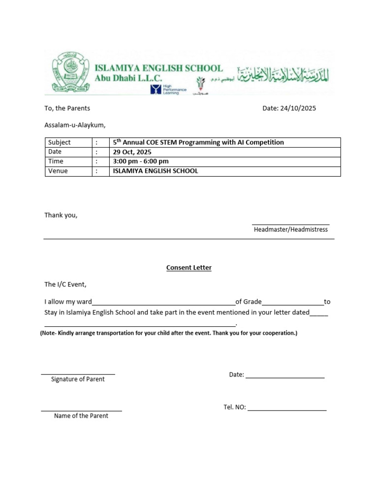 Consent Form - Adu-5th Stem Coe Ai Challenge | PDF
