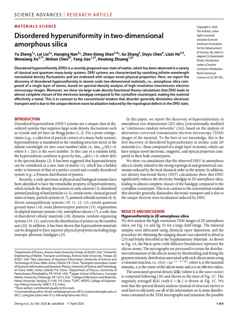 Disordered Hyperuniformity in Two-Dimensional Amorphous Materials | PDF ...