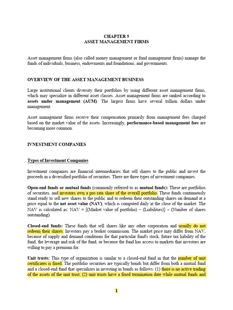 Understanding Asset Management Firms | PDF | Investment Fund | Exchange ...