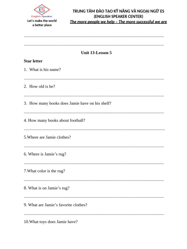 Unit 13-Lesson 5 Star Letter: The More People We Help - The More ...