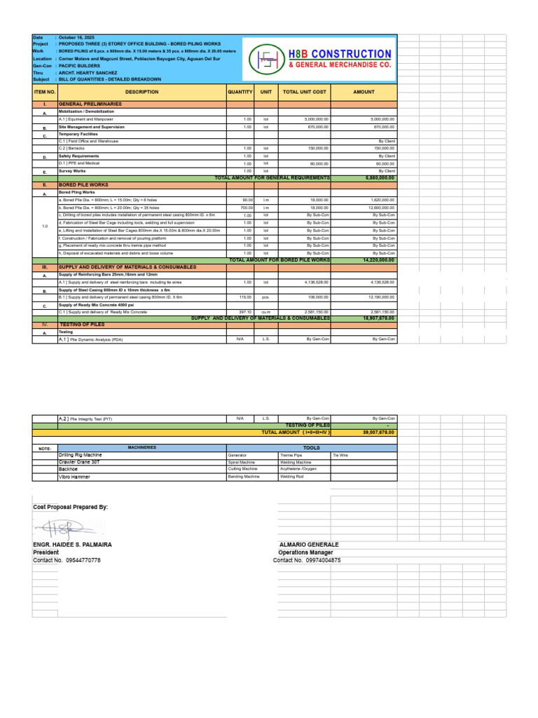 Proposed Office Building Bored Piling Costs | PDF | Secondary Sector Of ...