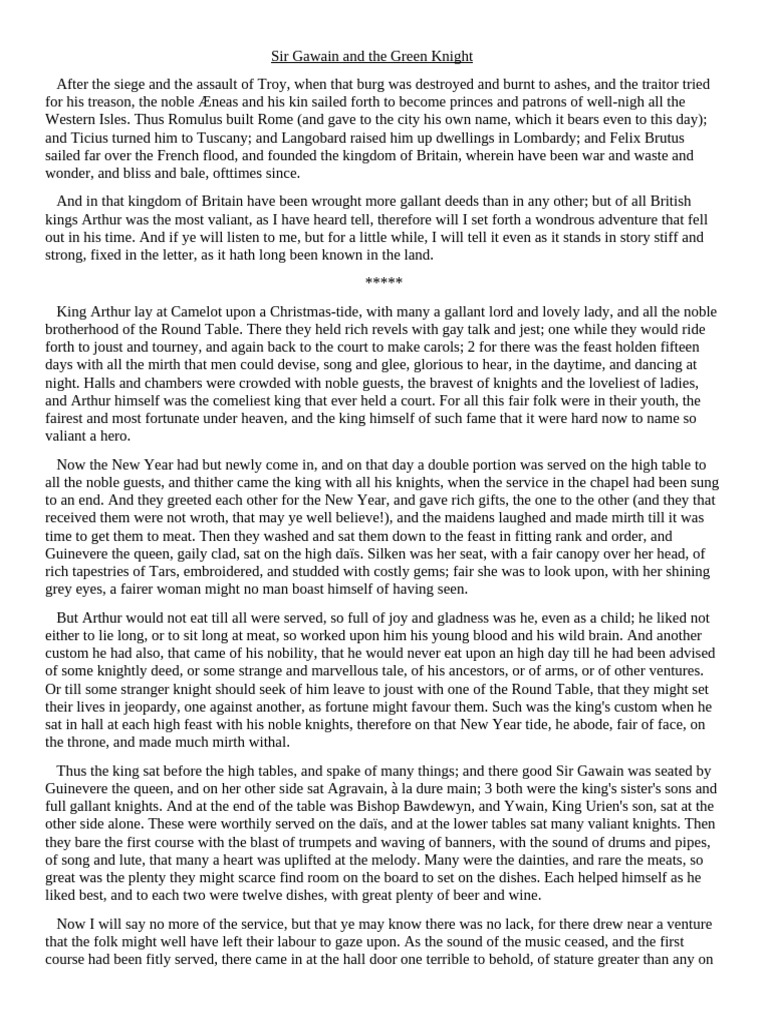 Sir Gawain and the Green Knight Overview | PDF | Green Knight | Gawain