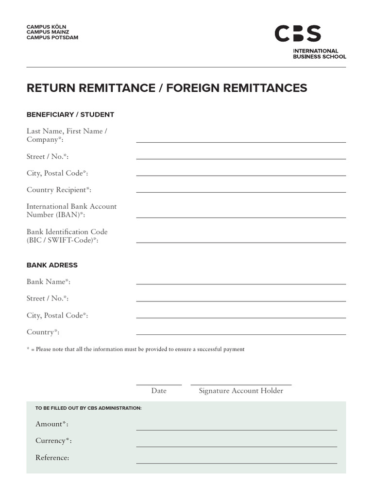Foreign Remittance Form Template | PDF