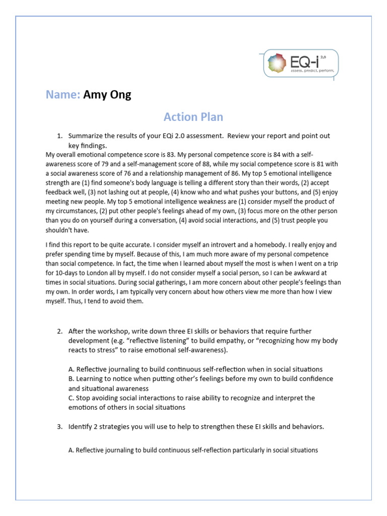 Week 1 - Emotional Intelligence Action Plan | PDF | Human Communication ...