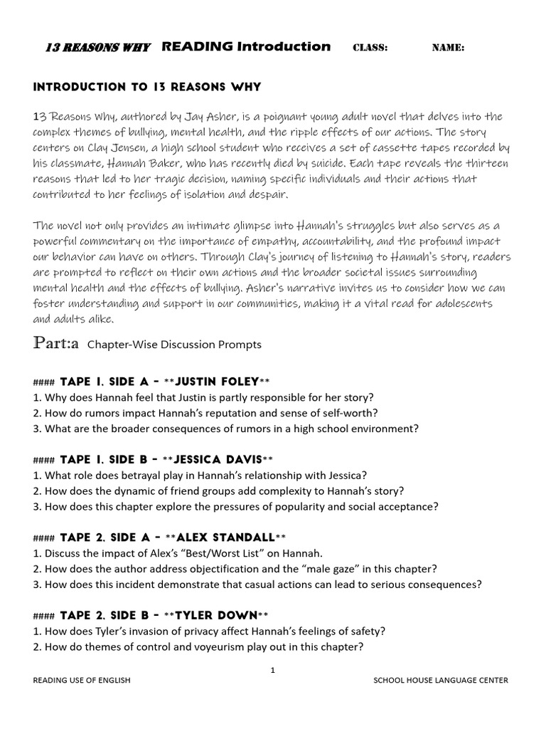 13 REASONS WHY READING INTORDUCTION NAME | PDF | Substance Abuse ...