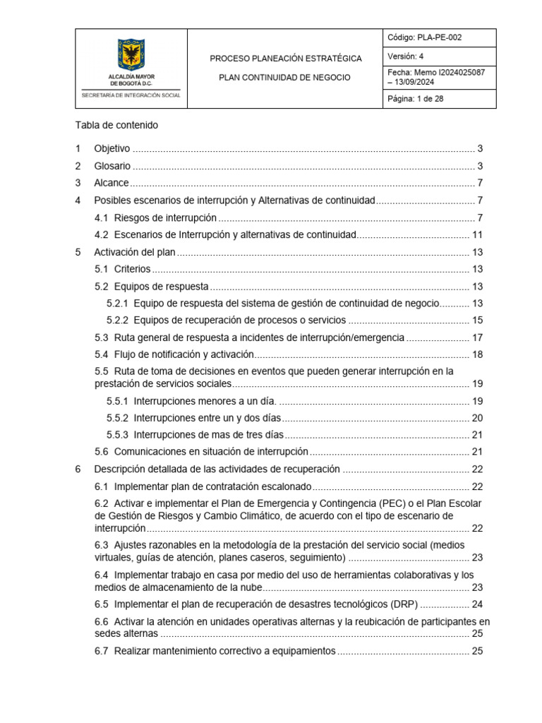 Pla Pe 002 v4 Continuidad Negocio | PDF | Riesgo | Trabajo Social